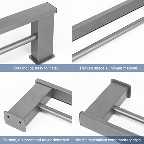 NearMoon Double Bath Towel Bar, Bathroom Accessories-Premium Thicken Space Aluminum Square Shower Towel Rack for Bathroom/Kitchen, Towel Holder Wall Mounted (24 Inch, Grey)