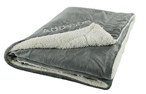 berry bebe Sherpa Throw Blanket Personalized Gray, Large Size 50x60 Reversible Fuzzy Microfiber All Season Custom Blanket for Bed or Couch, College Dorm Gift for The Whole Family