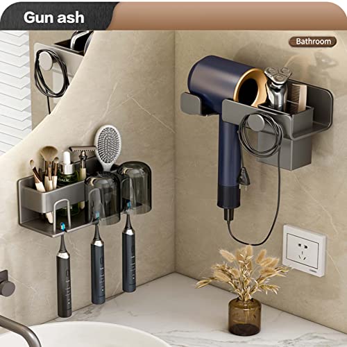 LUYU Nail-Free Glue Adhesive Hair Dryer Holder Wall Mount,Hair Tool Organizer for Bathroom ,Aluminum Alloy Multi-Functional Hair Dryer Rack for Dyson Supersonic(Aluminum Grey)