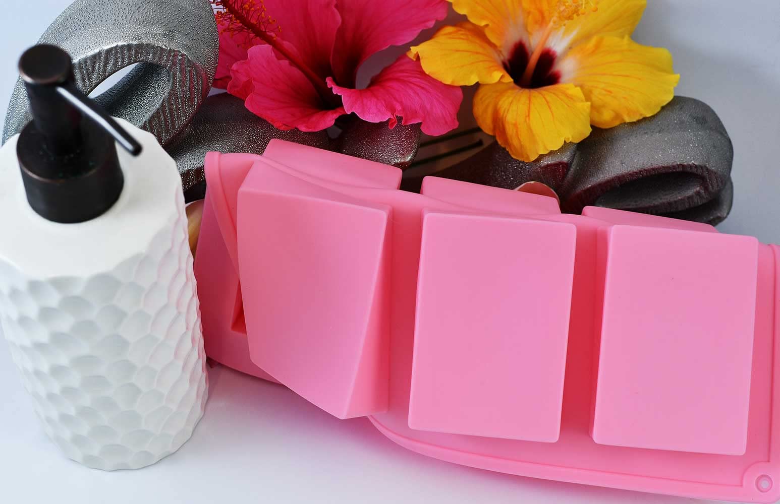 2PC Rectangular Oven Safe Silicone mold 6 Right-Sized Cavity multipurpose Tray for homemade Candle Crafting, Portion Chocolate/Lemon Bar, Ice Cube, Easy-Release, BPA-Free Food-Grade Dishwasher Safe