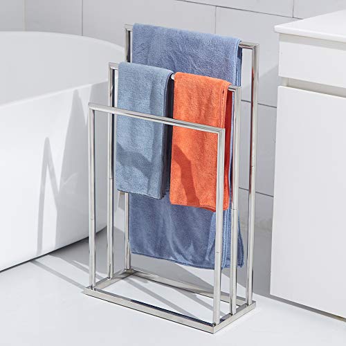 Freestanding Towel Rack,Naturous 3 Tier Metal Towel Bar Stand Stainless Steel Bathroom Towel/Kitchen Towel Rack Stand
