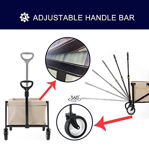 Collapsible Wagon Cart Hipster Polka dot Black and White Abstract with Scribble Circles Hand Foldable Utility Wagon Large Capacity Garden Cart with Push Bar for Beach Camp Outdoor Shopping