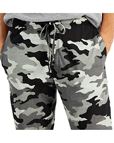Hanes Men's ComfortSoft Cotton Printed Lounge Pants, 31" Inseam, Pockets, Drawstring/Elastic Waist, Black & Grey Camo, X-Large