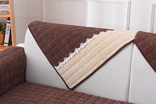 vctops Soft Corduroy Sofa Couch Cover, Plaid Sectional Couch Covers, Non-Slip Sofa Slipcover for Dogs Cats Kids(Brown,36"x82")