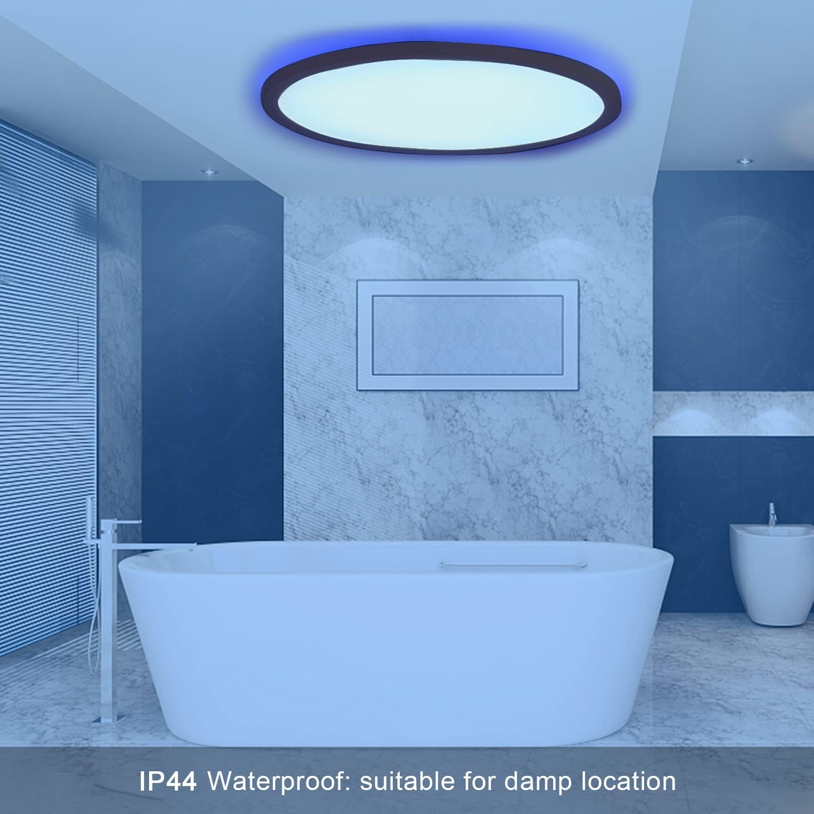 Marfete Flush Mount LED Ceiling Light Dimmable with Remote Control, 15.3 Inch 35W RGB Frontlight Close to Ceiling Light Fixture 3000-6500K, Modern Ultra-Thin Round Ceiling Lamp, for Bedroom