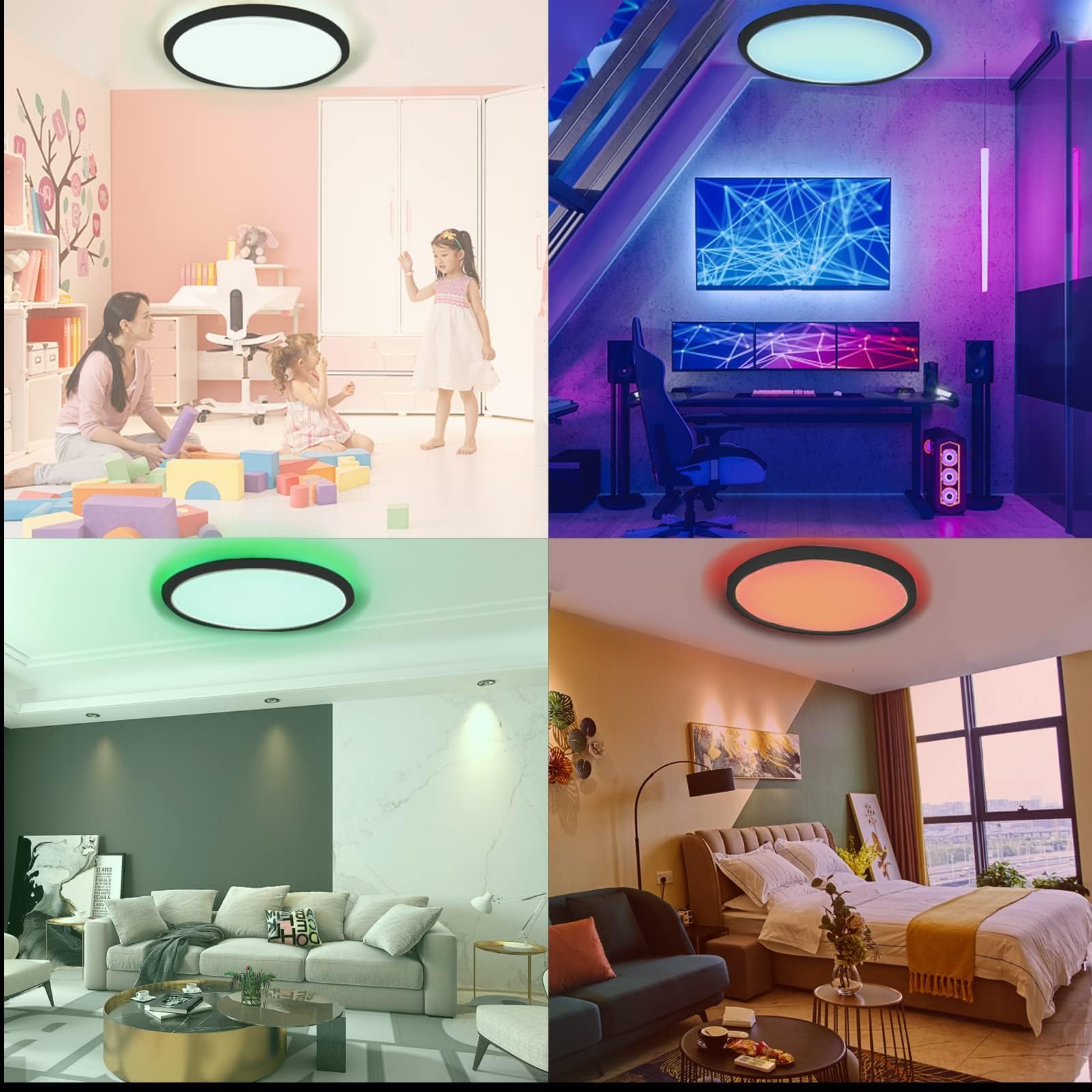 Marfete Flush Mount LED Ceiling Light Dimmable with Remote Control, 15.3 Inch 35W RGB Frontlight Close to Ceiling Light Fixture 3000-6500K, Modern Ultra-Thin Round Ceiling Lamp, for Bedroom