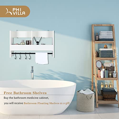 PHI VILLA Farmhouse Bathroom Wall Cabinet with Sliding Barn Door Medicine Storage Cabinet Wall Mounted with 3-Tier Rustic Storage Cabinet for Bathroom Furniture, White(Bathroom Shelves Included)