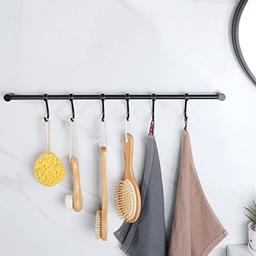 Alise 22 Inch Towel Bar Towel Rail Holder with 5 Adjustable Hooks Coat Rack Kitchen Tool and Utensil Rack for Bathroom Kitchen Wall Mount,SUS 304 Stainless Steel Matte Black