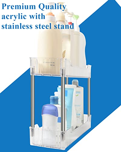 Sincey Slim Under Sink Bathroom Shower Shelf Organizer, 2-Tier Clear Acrylic Trays Shelf for Countertop,Counter Corner,Vanity,Cabinet Small Narrow Spaces, Multi-Storage for Toiletry,Skincare,Makeup