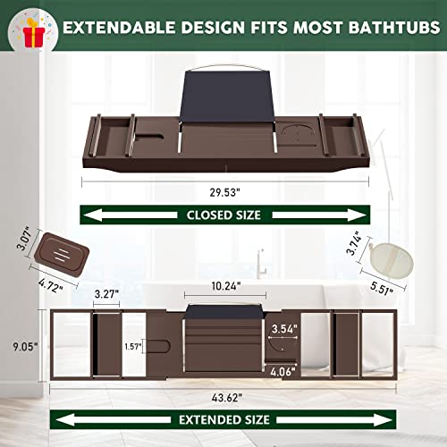 Bathtub Caddy Tray - Luxury Bath Tray for Tub - Adjustable Bamboo Bath Table - Bath Board over Tub, Spa Accessories Organizer with Free Soap Dish & Bath Glove - Gift Choice Fits All Occasions (Walnut)