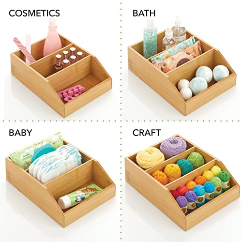 mDesign Bamboo Wood 3 Tier Counter Organizer Bin, Multi-Compartment Storage Box for Bathroom, Cabinets, Shelves, Countertops; Holds Vitamins, Bath Bombs, Cosmetics, Echo Collection - Natural