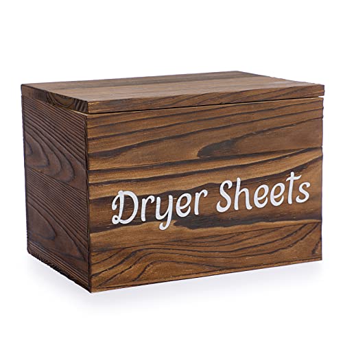 ELLDOO Laundry Dryer Sheet Holder Dispenser, Rustic Dryer Sheets Storage Box with Lid, Farmhouse Dryer Sheet Container Wooden Softener Sheet Holder for Laundry Room Decor, Vintage Brown