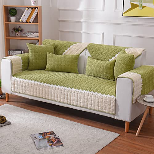 vctops Soft Corduroy Sofa Couch Cover, Plaid Sectional Couch Covers, Non-Slip Sofa Slipcover for Dogs Cats Kids(Grass Green,36"x94")