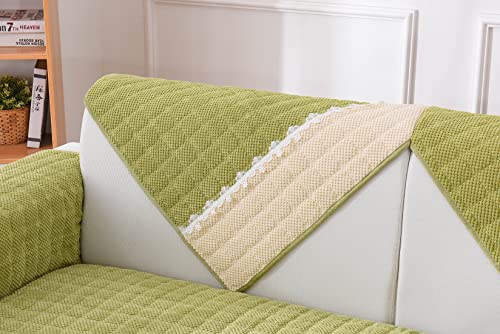 vctops Soft Corduroy Sofa Couch Cover, Plaid Sectional Couch Covers, Non-Slip Sofa Slipcover for Dogs Cats Kids(Grass Green,36"x94")