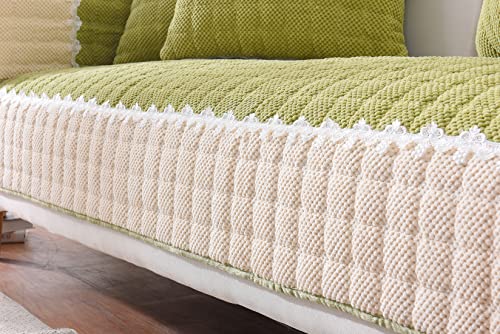 vctops Soft Corduroy Sofa Couch Cover, Plaid Sectional Couch Covers, Non-Slip Sofa Slipcover for Dogs Cats Kids(Grass Green,36"x94")