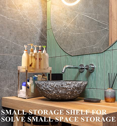 Sincey Slim Under Sink Bathroom Shower Shelf Organizer, 2-Tier Clear Acrylic Trays Shelf for Countertop,Counter Corner,Vanity,Cabinet Small Narrow Spaces, Multi-Storage for Toiletry,Skincare,Makeup