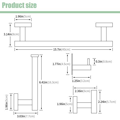 Sagetta Nickel Towel Racks for Bathroom, No-Drill Hooks SUS304 Stainless Steel Bathroom Accessories Kit Includes 16inch Towel Bar,3 Robe Towel Hooks,Toilet Paper Holder (Nickel)
