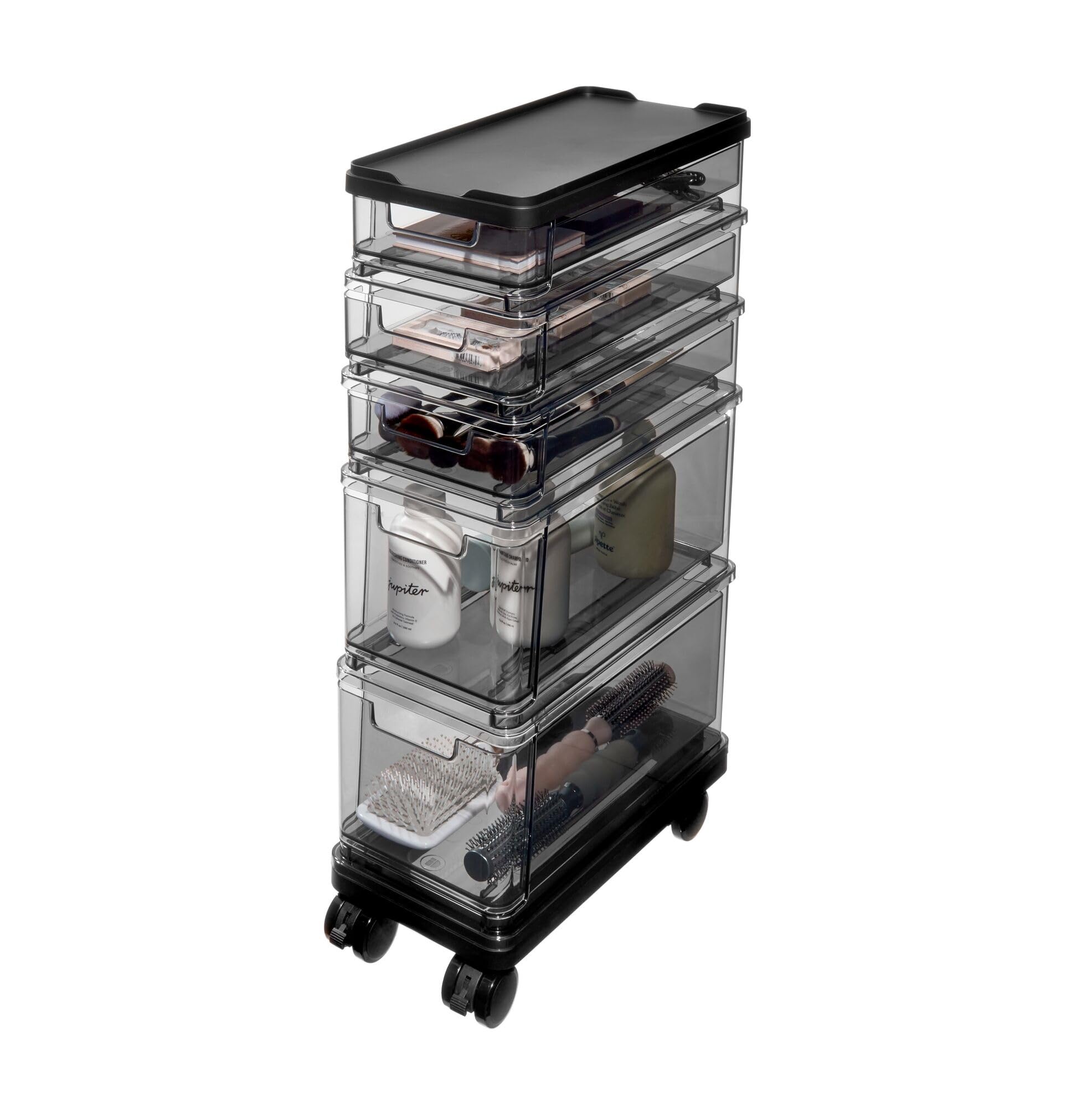 iDesign The Sarah Tanno Collection Small 5-Drawer Stacking Cosmetic Organizer Cart, Smoke/Black