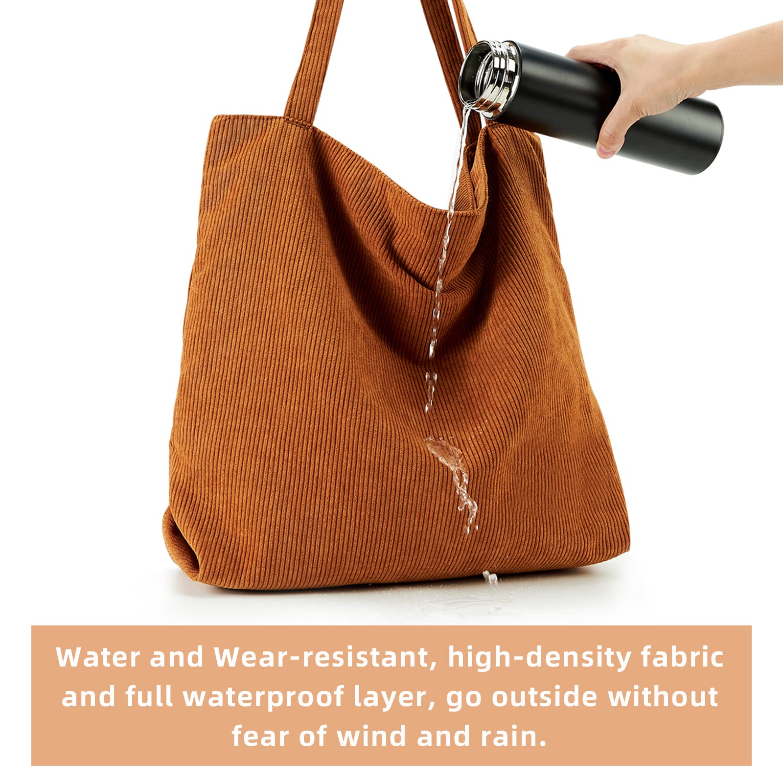 KALIDI Large Totes Bag Women Corduroy Shoulders Handbag Lightweight Shopping Purse with Zipper Pockets, Green
