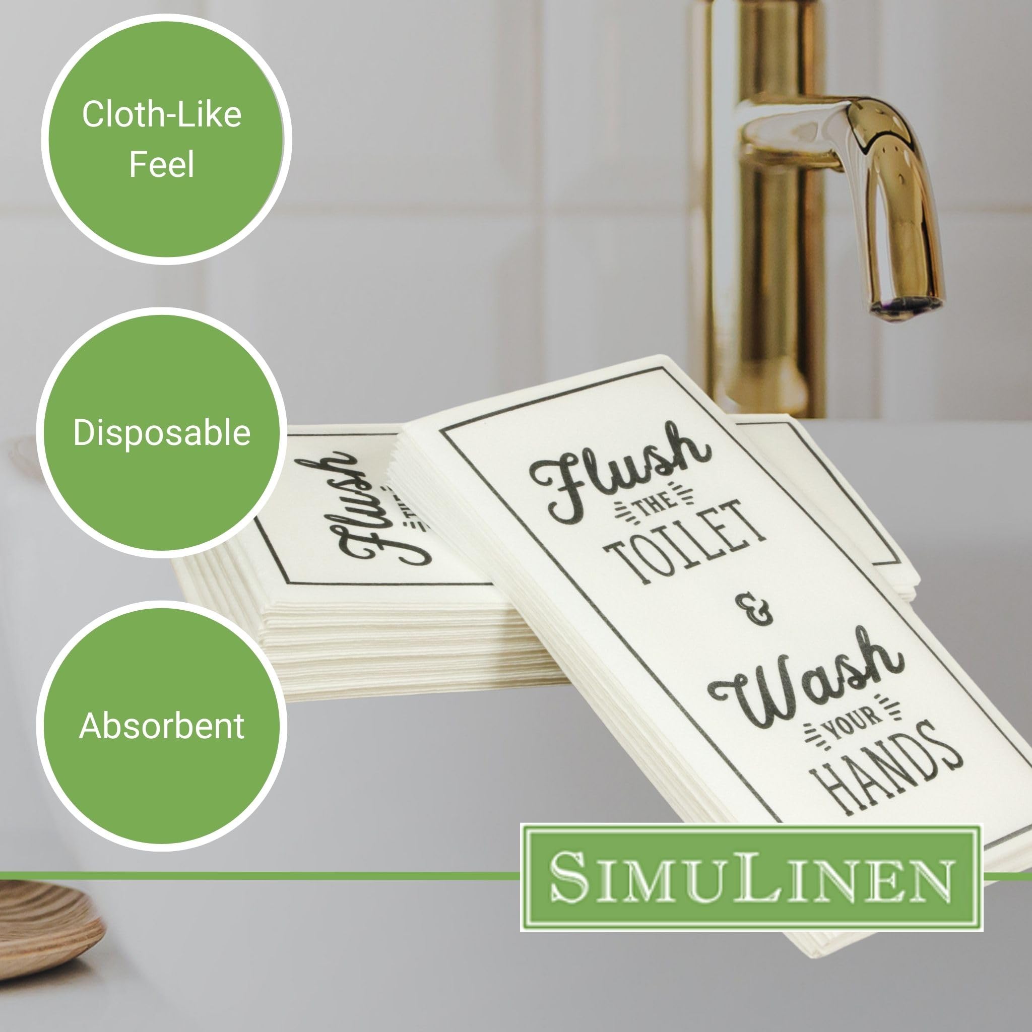 Wash Your Hands, Cheeky Disposable Guest Hand Towels for Bathrooms –- Linen-Feel Paper Towels, Cloth-Like Texture, Single-Use - Size: 12x17” Unfolded & 8.5x4” Folded 25ct By SimuLinen