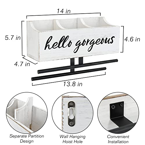 Farmhouse Bathroom Cup Holder,Hair Dryer Holder Wall Mounted, Hair Tools and Styling Organizer with Towel Bar,