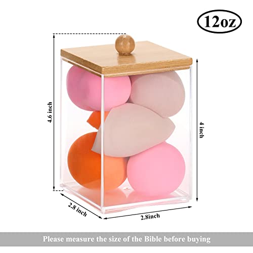 Qtip Holder Dispenser, Apothecary Jars with Lids, Acrylic Cotton Ball Holder - Q Tip Holder Apothecary Jars Clear Container Dispenser for Cotton Swab, Cotton Round Pads, Floss (2Pack Square Jars)