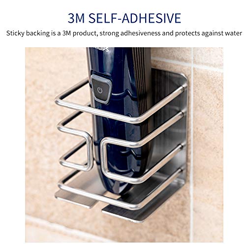 Ecosens Electric Razor Holder Stand, Strong Steel Metal Multi-Functional Electric Shaver Holder Rack Bathroom 304 Stainless Steel Bracket 3M Self-Adhesive Wall Mount Electric Razor Holder
