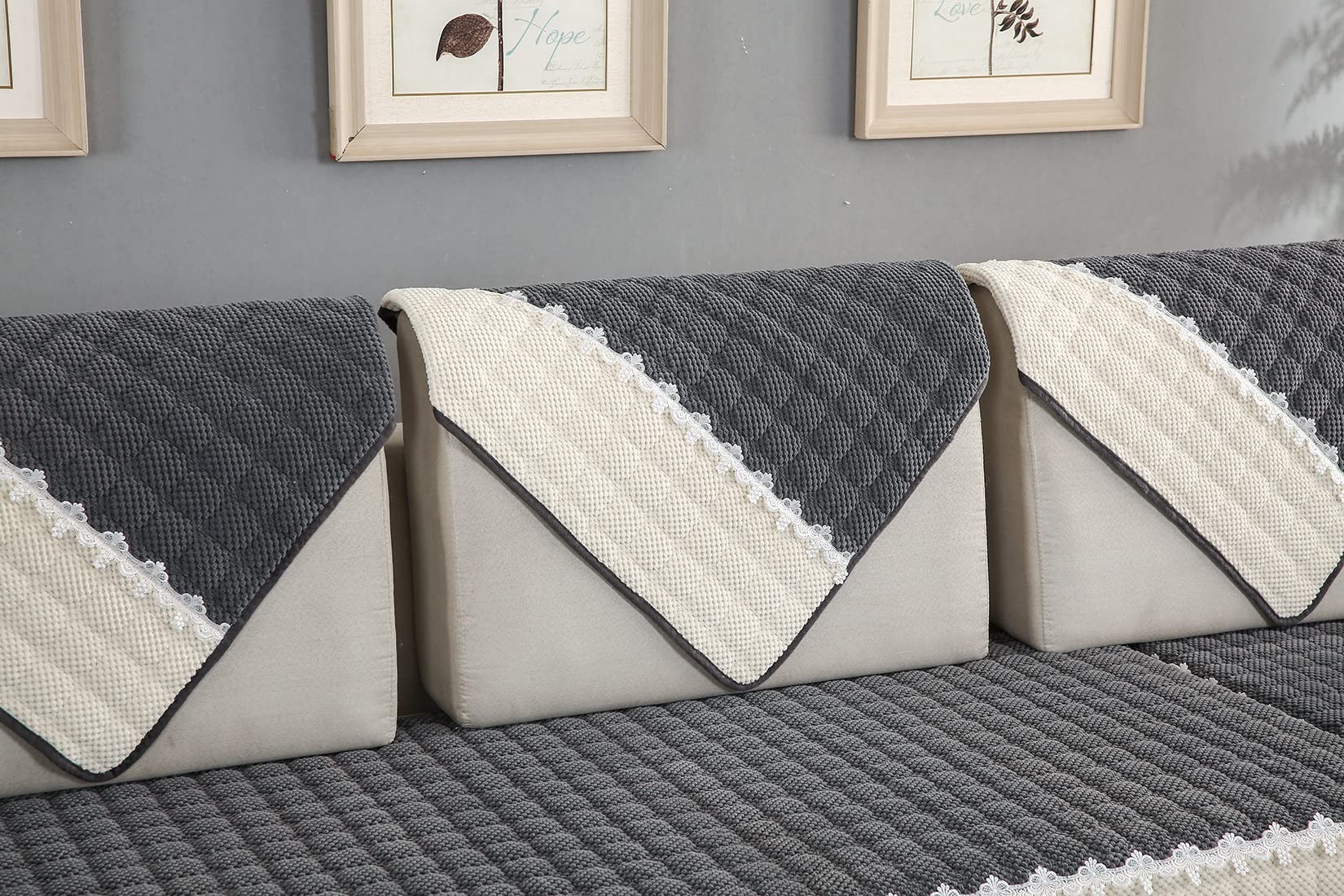 vctops Soft Corduroy Sofa Couch Cover, Plaid Sectional Couch Covers, Non-Slip Sofa Slipcover for Dogs Cats Kids(Dark Grey,36"x63")