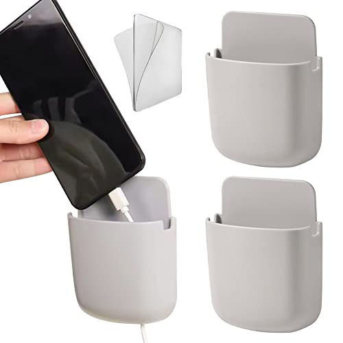BZUEPRS Remote Control Holders Wall Mounted, 3 Pcs Self Adhesive Storage Box, Bottom Slot Easy Phone Charging, Wall Mounted Organizer Stand for Bathroom Bedroom Kitchen Office