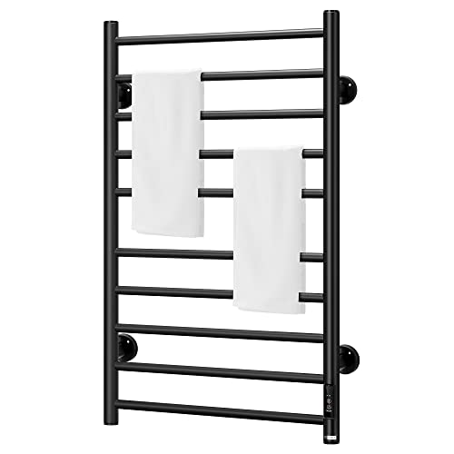 VIVOHOME Electric Heated Towel Rack for Bathroom, Wall Mounted Towel Warmer, 10 Stainless Steel Bars Drying Rack, Black