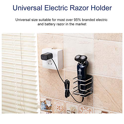 Ecosens Electric Razor Holder Stand, Strong Steel Metal Multi-Functional Electric Shaver Holder Rack Bathroom 304 Stainless Steel Bracket 3M Self-Adhesive Wall Mount Electric Razor Holder