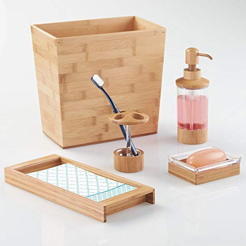 iDesign Formbu Bamboo Vanity Storage Tank Top Tray Organizer for Makeup Brushes, Tissues, Candles, Soap, Hand Towels, Toilet Paper Storage, 5.1" x 11.1" x 1.2", Natural Wood