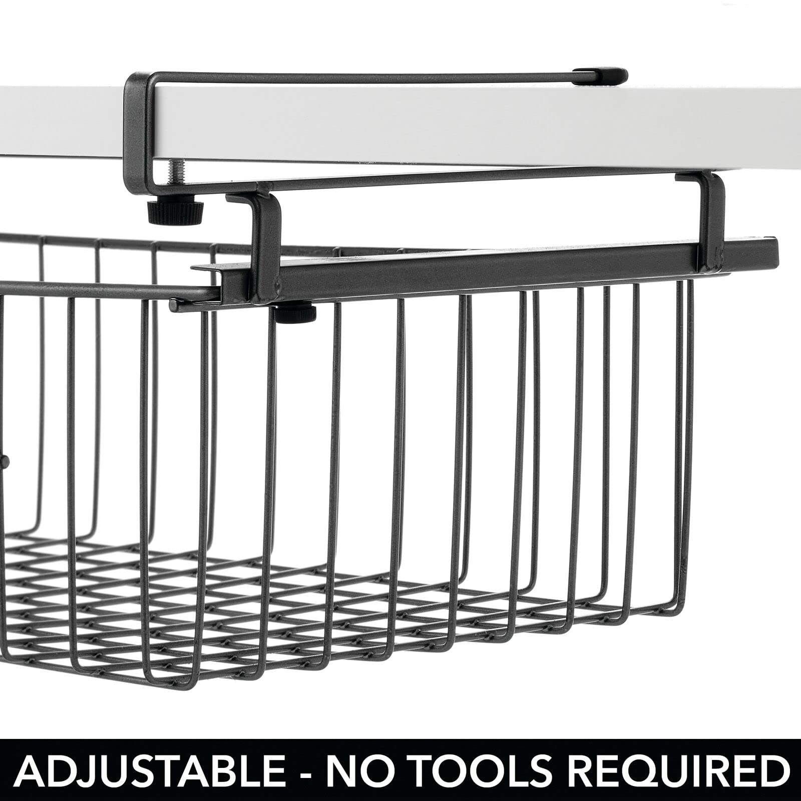 mDesign Large Metal Wire Hanging Pullout Drawer Basket - Sliding Under Shelf Storage Organizer - Attaches to Shelving - Easy Install - 4 Pack - Black