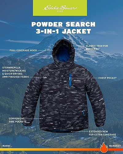 Eddie Bauer Kids' Ski Jacket - Waterproof 3 in 1 Insulated Coat with Removable Shell Jacket for Boys and Girls (3-16), Size 10-12, Black Galaxy