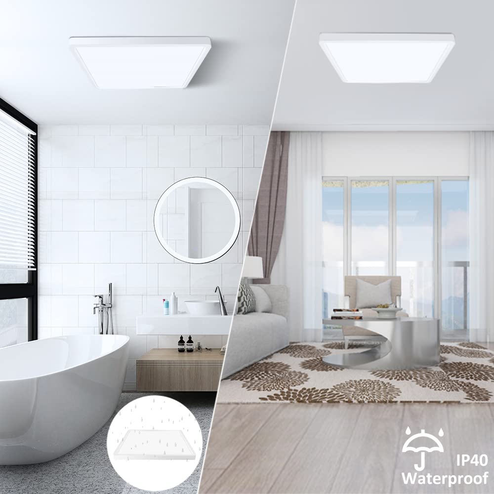 12 inch Square LED Ceiling Light, 3200LM 24W 5000K Daylight Super Bright Ceiling Lights, White Flush Mount LED Lamp, Recessed Lighting fixtures for Kitchen Bathroom Bedroom Hallway Office Garage
