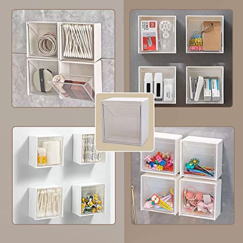 4 Pack Qtip Holder Canisters For Cotton Ball Cotton Swab, Floss Clear Wall Mounted Dispenser Bathroom Storage Organizer Vanity Bathroom Countertop Storage Container