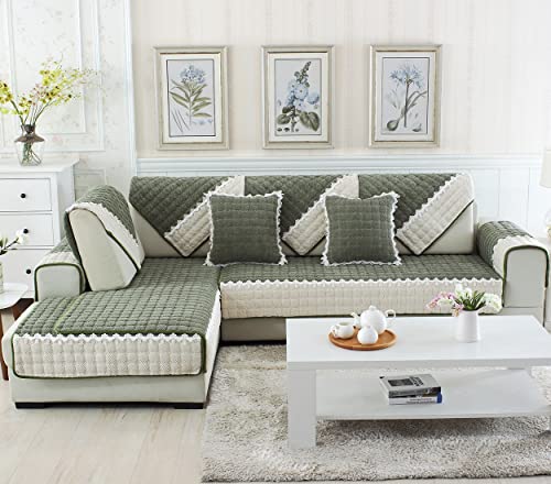 vctops Soft Corduroy Sofa Couch Cover, Plaid Sectional Couch Covers, Non-Slip Sofa Slipcover for Dogs Cats Kids(Dark Green,36"x36")