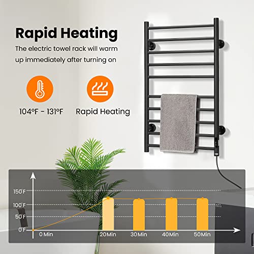 VIVOHOME Electric Heated Towel Rack for Bathroom, Wall Mounted Towel Warmer, 10 Stainless Steel Bars Drying Rack, Black