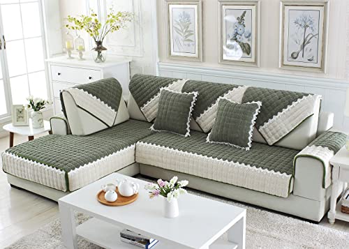 vctops Soft Corduroy Sofa Couch Cover, Plaid Sectional Couch Covers, Non-Slip Sofa Slipcover for Dogs Cats Kids(Dark Green,36"x36")