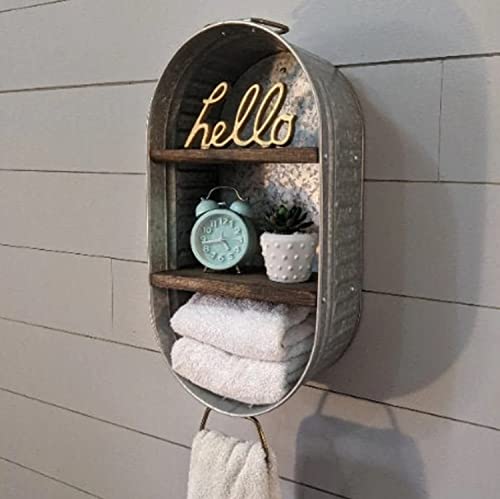 Bathroom Wall Decor, a Farmhouse Shelf, a Rustic Bathroom Shelf, a Laundry Room or mudroom Shelf, and a Galvanized wash tub with Shelves