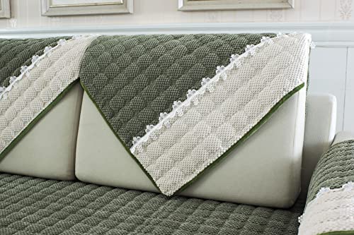 vctops Soft Corduroy Sofa Couch Cover, Plaid Sectional Couch Covers, Non-Slip Sofa Slipcover for Dogs Cats Kids(Dark Green,36"x36")