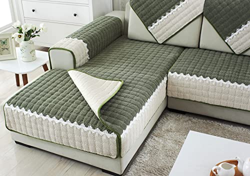 vctops Soft Corduroy Sofa Couch Cover, Plaid Sectional Couch Covers, Non-Slip Sofa Slipcover for Dogs Cats Kids(Dark Green,36"x36")