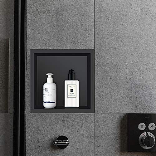 DecoMust 12“ X 12” Stainless Steel Shower Niche Modern and Elegant Design, Easy to Install, Perfect for Shampoo and Soap Storage (Matte Black)