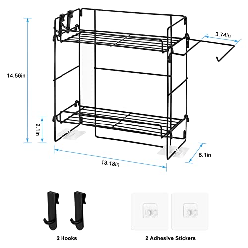 Vrisa 2 Pack Over The Toilet Storage Shelf 2-Tier Bathroom Organizer Over Toilet Multifunctional Toilet Rack with Hook and Paper Holder No Drilling Space Saver with Wall Mounted Design(Black)