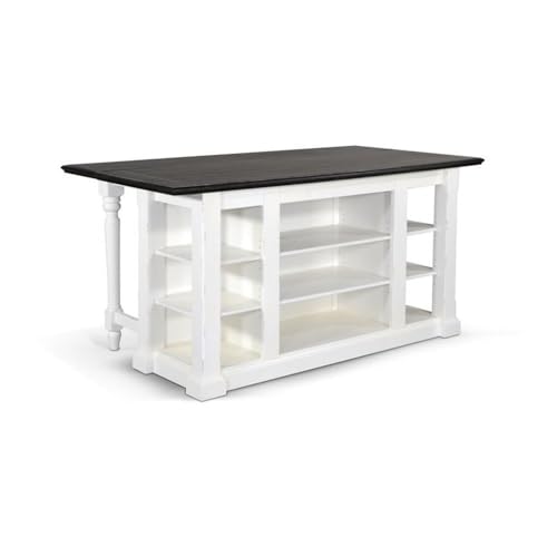 Pemberly Row 71.5" x 38" Farmhouse Wood Kitchen Island with Adjustable Shelves, Ample Storage Space, in White & Dark Brown Finish
