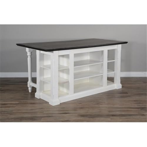 Pemberly Row 71.5" x 38" Farmhouse Wood Kitchen Island with Adjustable Shelves, Ample Storage Space, in White & Dark Brown Finish