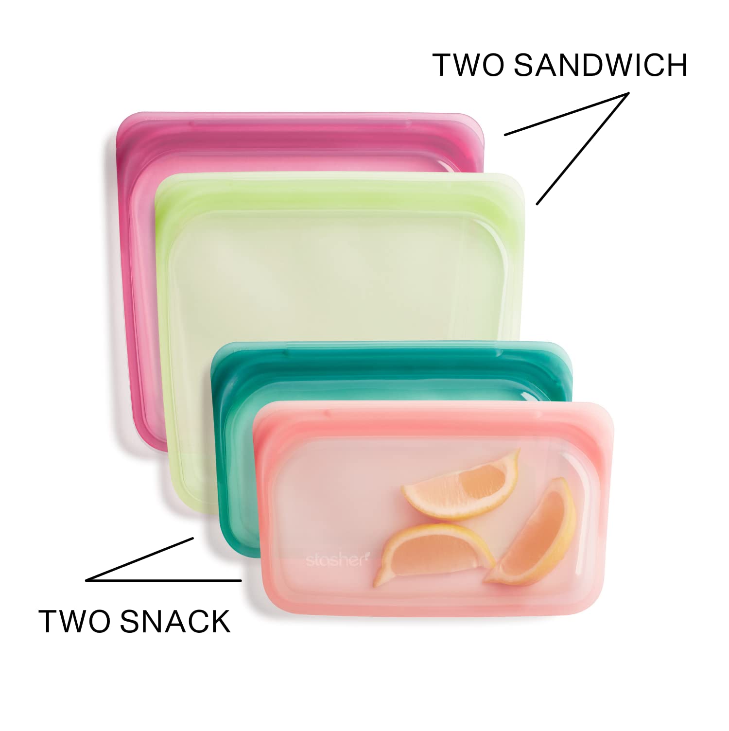 Stasher Silicone Reusable Storage Bag, Bundle 4-Pack (Tropical) | Food Meal Prep Storage Container | Lunch, Travel, Makeup, Gym Bag | Freezer, Oven, Microwave, Dishwasher Safe, Leakproof