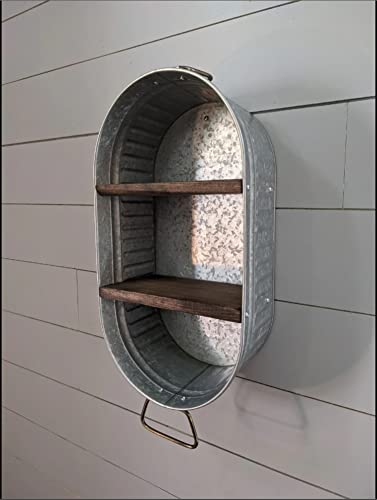 Bathroom Wall Decor, a Farmhouse Shelf, a Rustic Bathroom Shelf, a Laundry Room or mudroom Shelf, and a Galvanized wash tub with Shelves