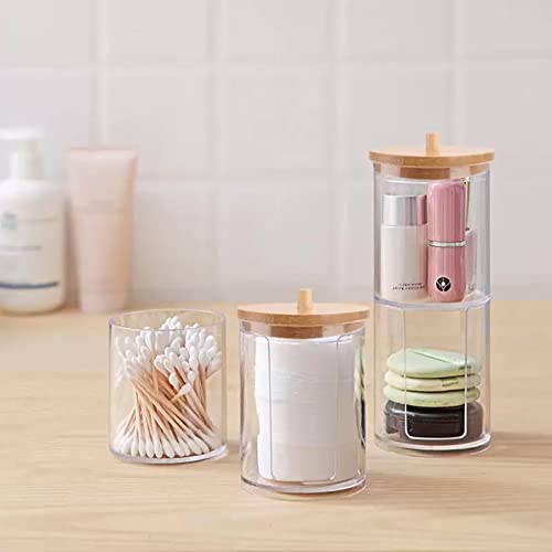 Qtip Holder Bathroom Jars Set for Cotton Ball, Restroom Organizer Canisters for Floss Pick Dispenser & Makeup Pad, Clear Acrylic S White B HKAKRSN234 Cotton Pad Holder