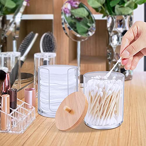 Qtip Holder Bathroom Jars Set for Cotton Ball, Restroom Organizer Canisters for Floss Pick Dispenser & Makeup Pad, Clear Acrylic S White B HKAKRSN234 Cotton Pad Holder